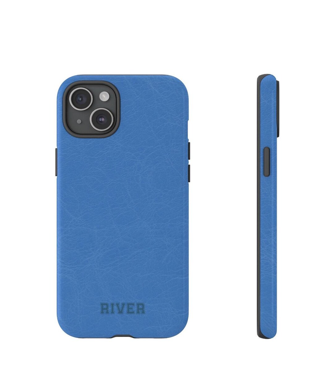 Personalized Leather Look Phone Case Blue Custom iPhone Cases 16 15 14 ...