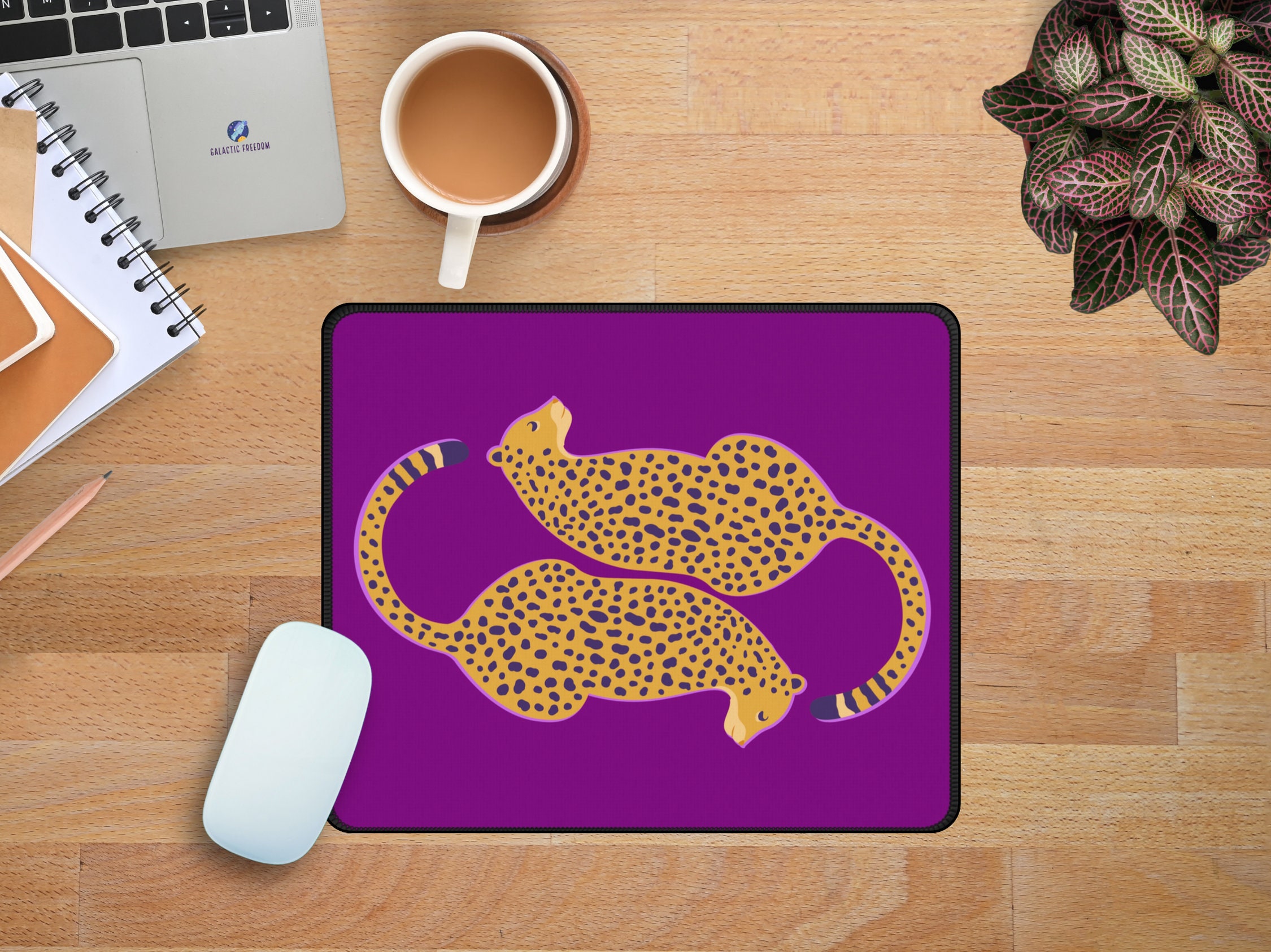 Cheetah Animal Print Purple Preppy Desk Mat, Trendy Maximalist Dark ...
