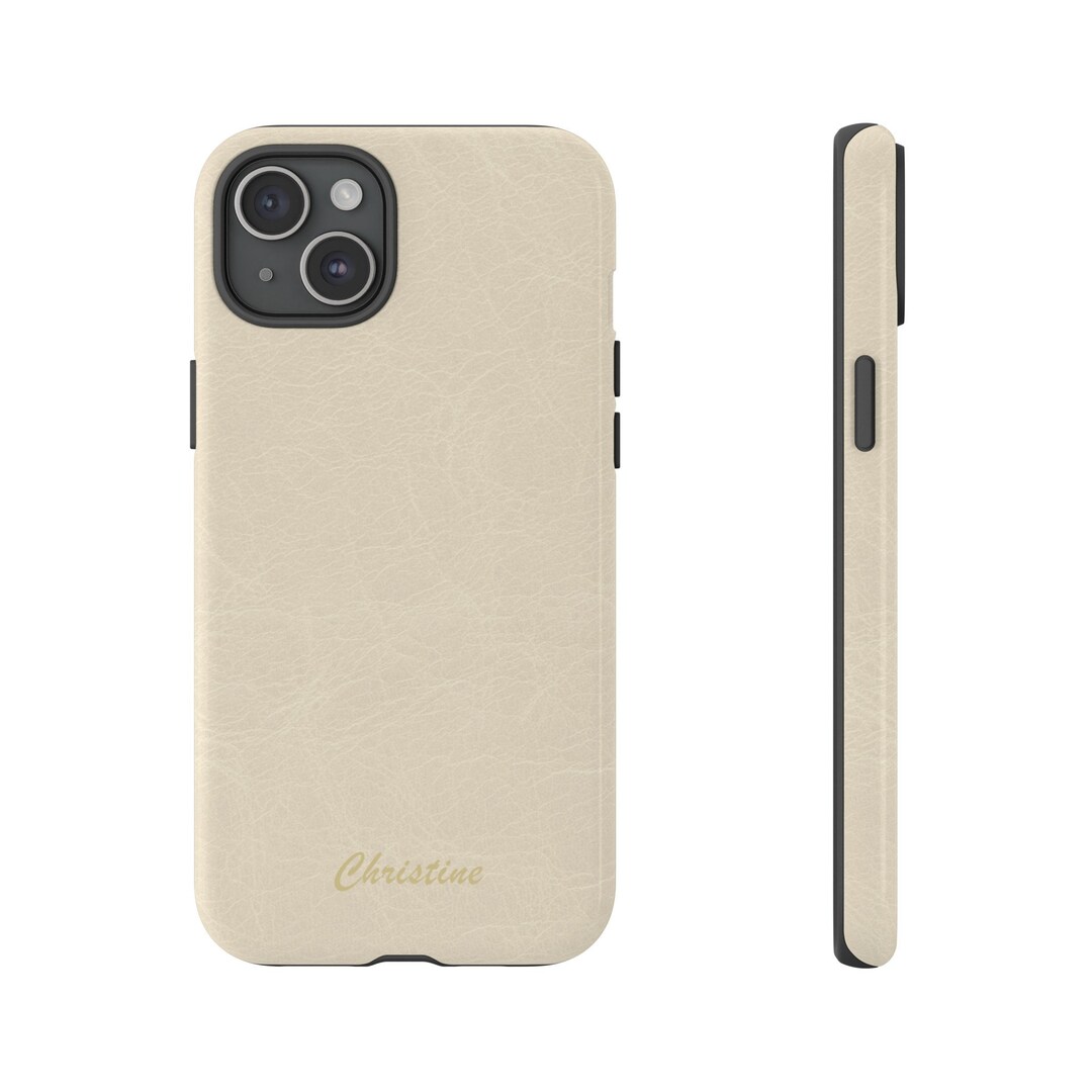 Personalized Beige Leather Look Phone Case Custom iPhone Cases 15 14 13 ...