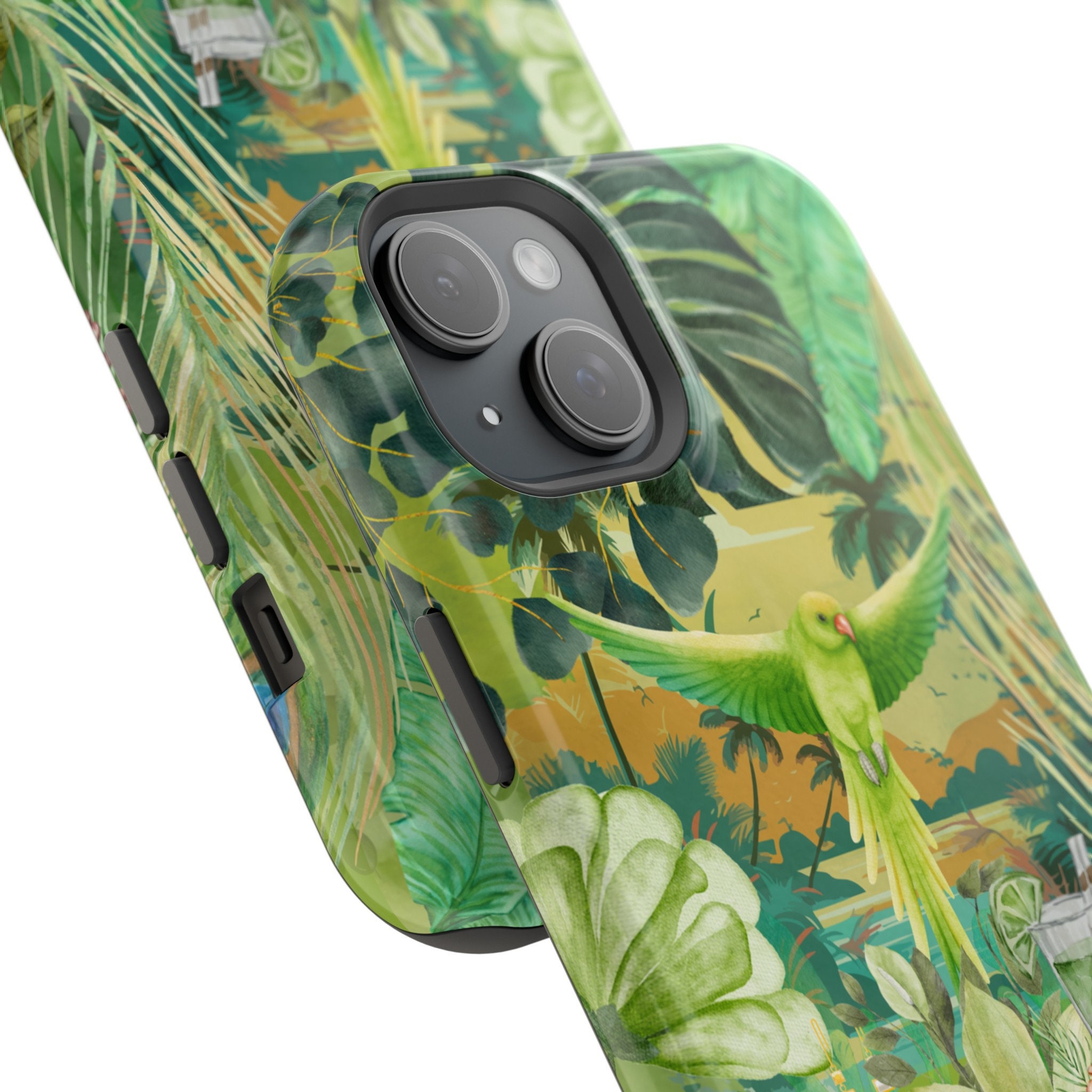 Tropical Island Summer Collage Phone Case Magsafe Green Parrot ...