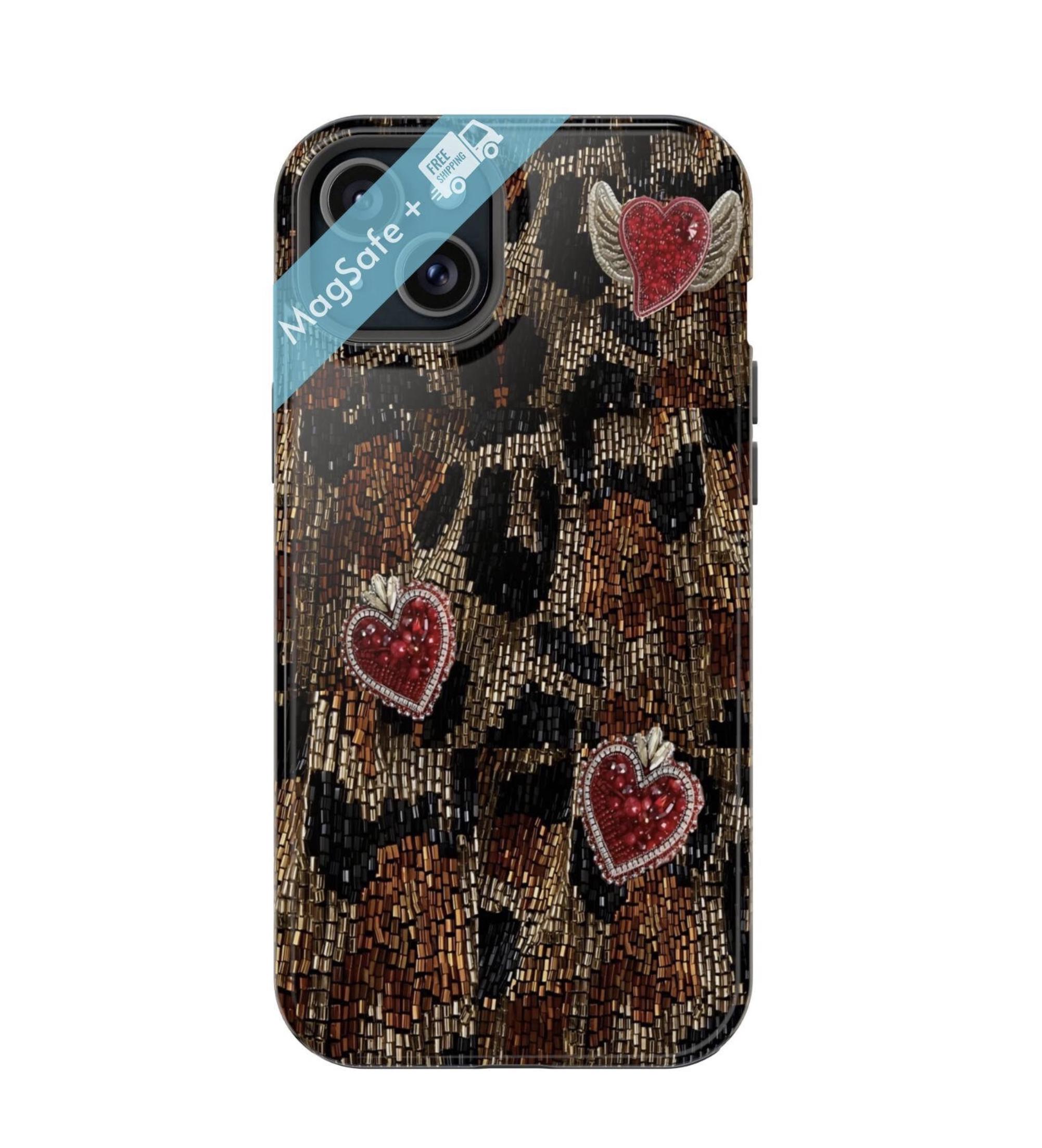 Beaded Pattern Phone Case Magsafe Vintage Cheetah Mosaic Collage Phone ...