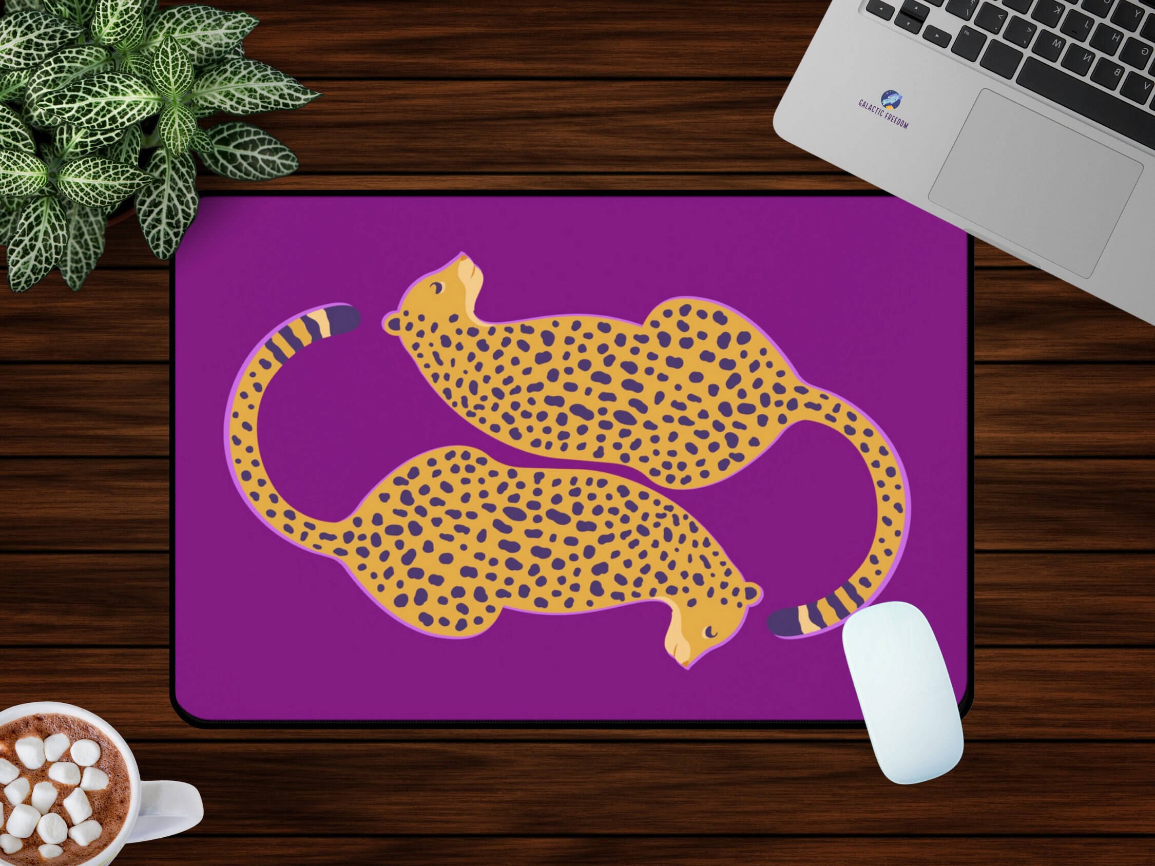 Cheetah Animal Print Purple Preppy Desk Mat, Trendy Maximalist Dark ...