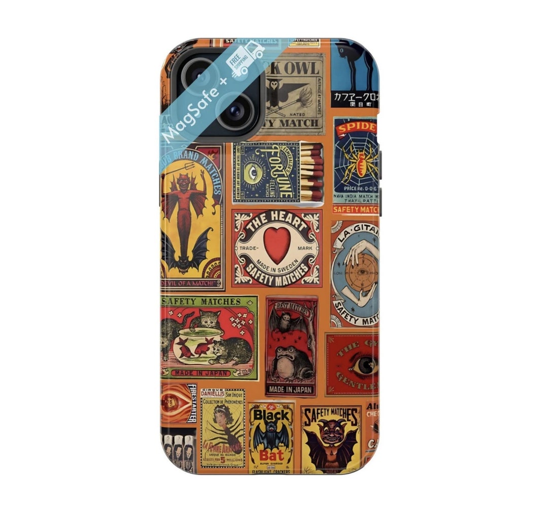 Vintage Matchbox iPhone Case Collage Magsafe Spooky Season Matches ...