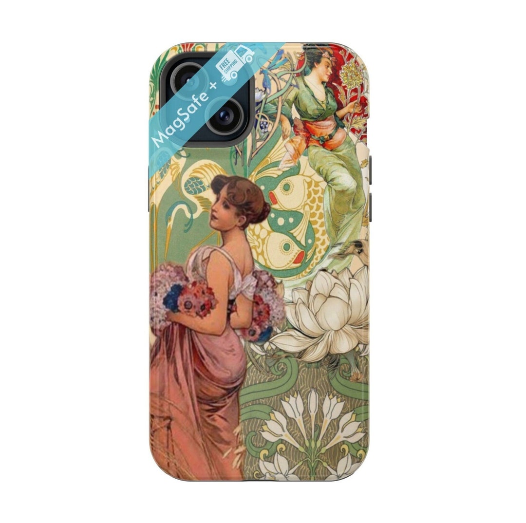 Art Nouveau Aesthetics Magsafe iPhone Case Collage Art Painting Green ...