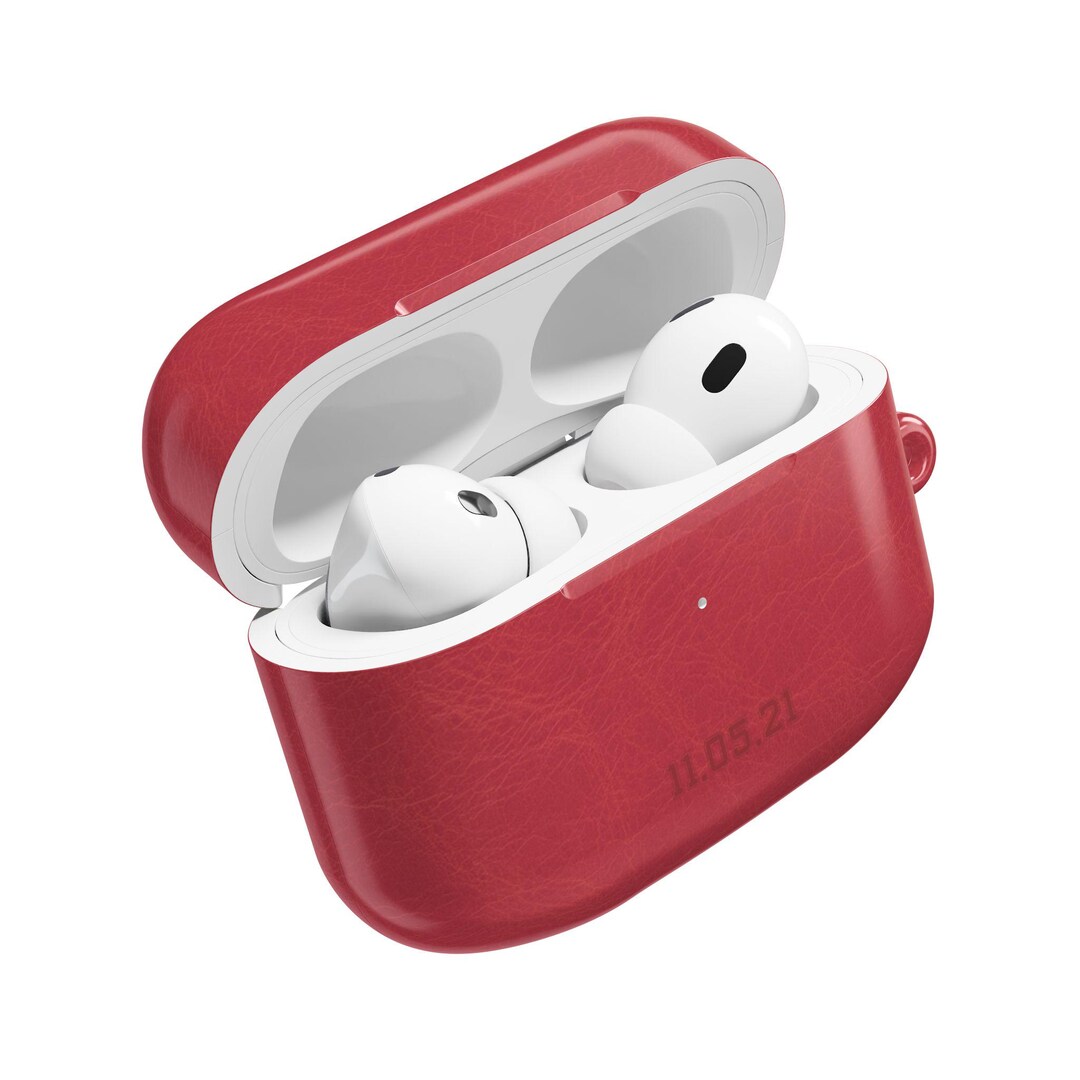 Personalized AirPod Case Monogram Accessories Leather Look Red Airpods ...