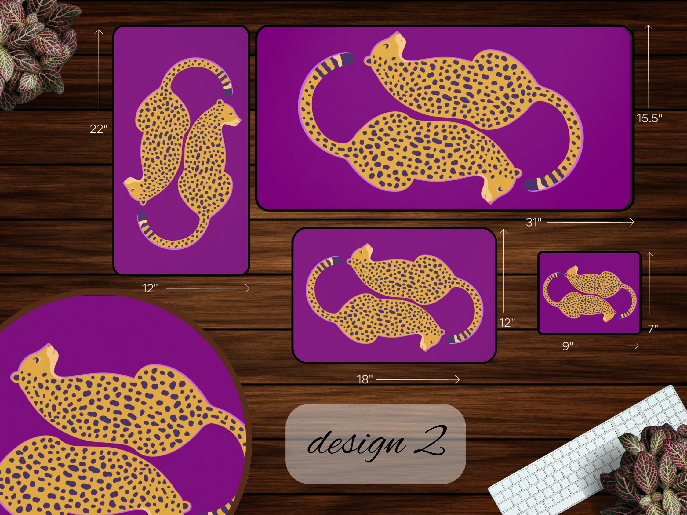 Cheetah Animal Print Purple Preppy Desk Mat, Trendy Maximalist Dark ...