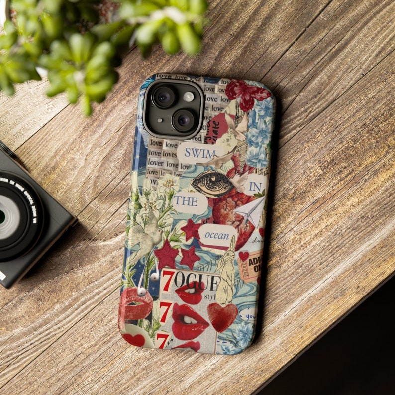777 Y2K Collage Phone Case Retro Red Blue Scrapbook Case Grunge ...
