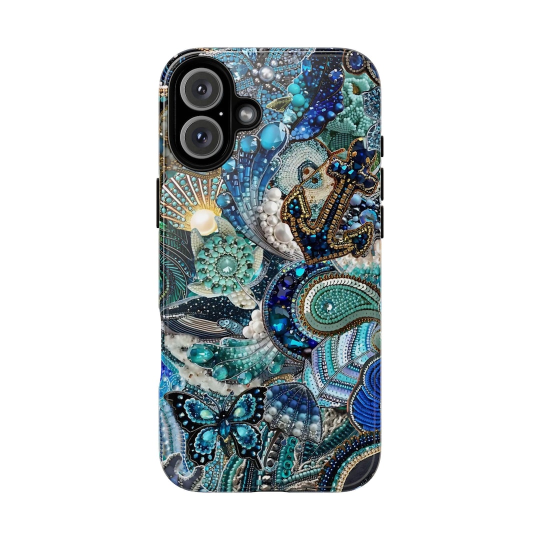 Vintage Mosaic Collage Phone Case Blue Beachy Beaded Phone Case Girly ...