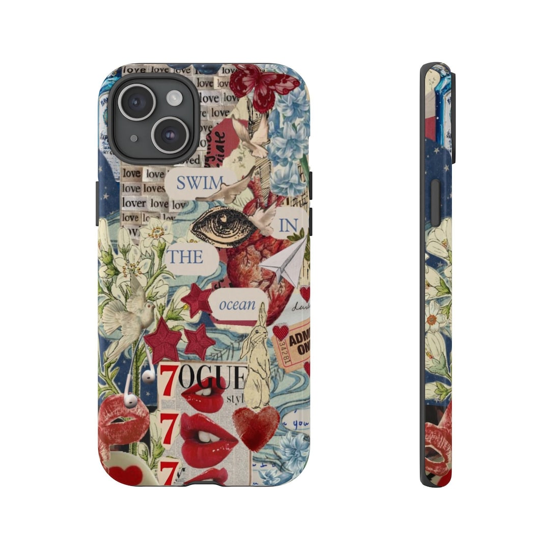 777 Y2K Collage Phone Case Retro Red Blue Scrapbook Case Grunge ...