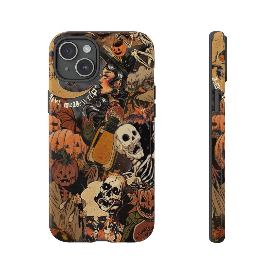 Spooky Phone Case Collage Vintage Skeletons Witch Jack O Lantern ...