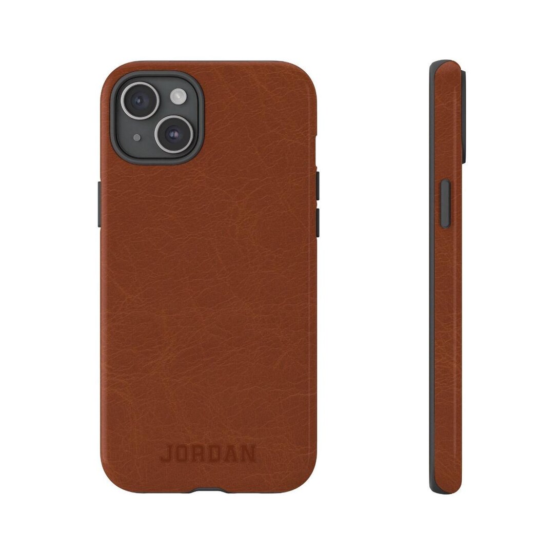Personalized Leather Look Phone Case Brown Custom iPhone Cases 16 15 14 ...
