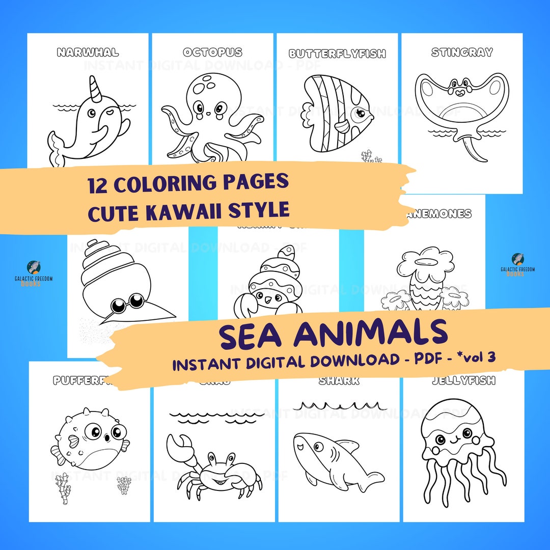 Coloring Pages for Kids Sea Animal, Kawaii Coloring, Preschool ...