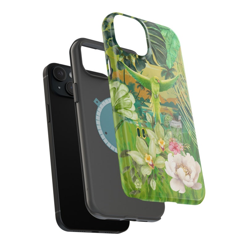 Tropical Island Summer Collage Phone Case Magsafe Green Parrot ...