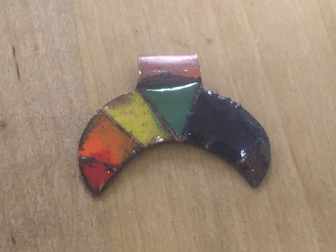 Small Copper Lunula Pendant With Hot Enamel in Rainbow Colors. Enameled ...
