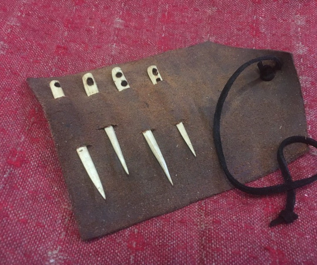 Medieval Leather Needle Case. Historical Needle Roll With a Set of Wood ...