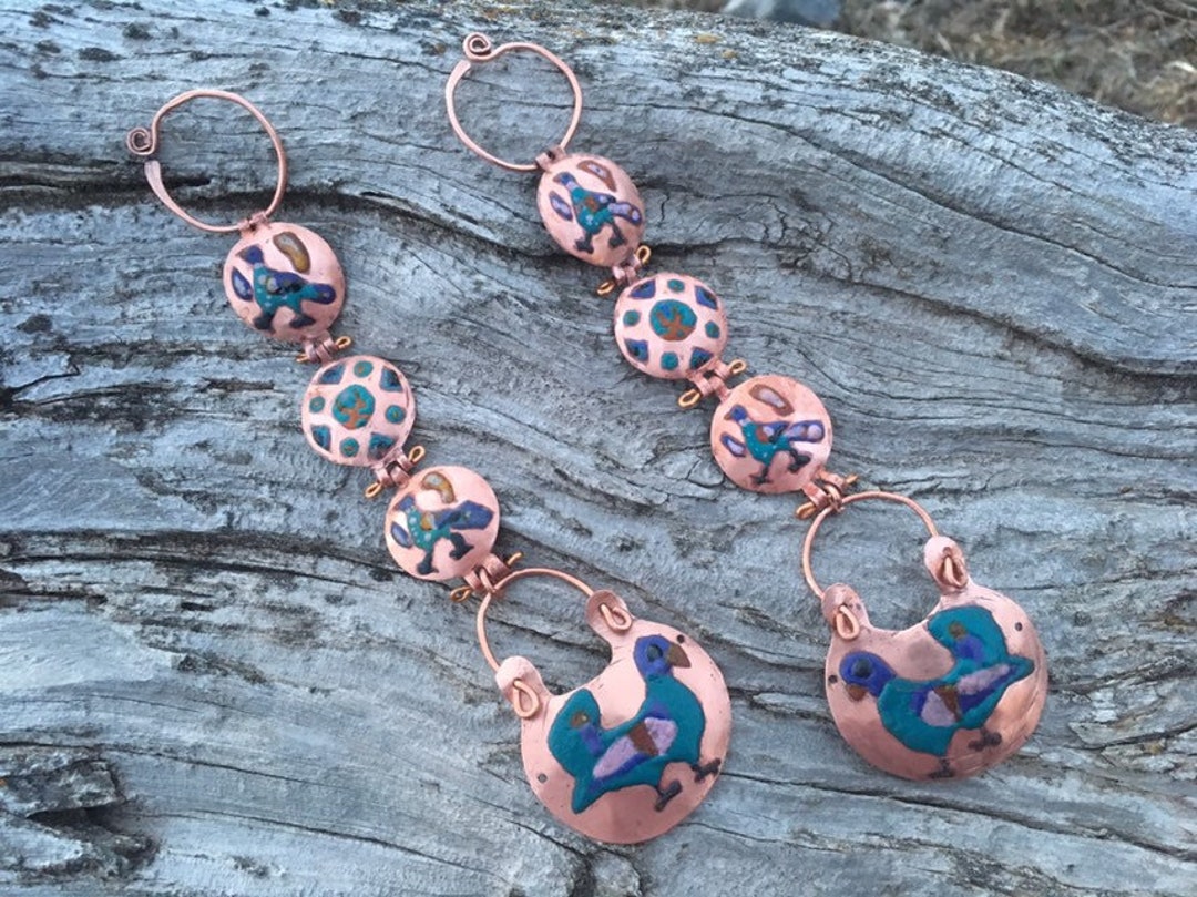 Pair of Copper Slavic Temple Rings With Hot Enamel. Kievan Rus Kolty ...