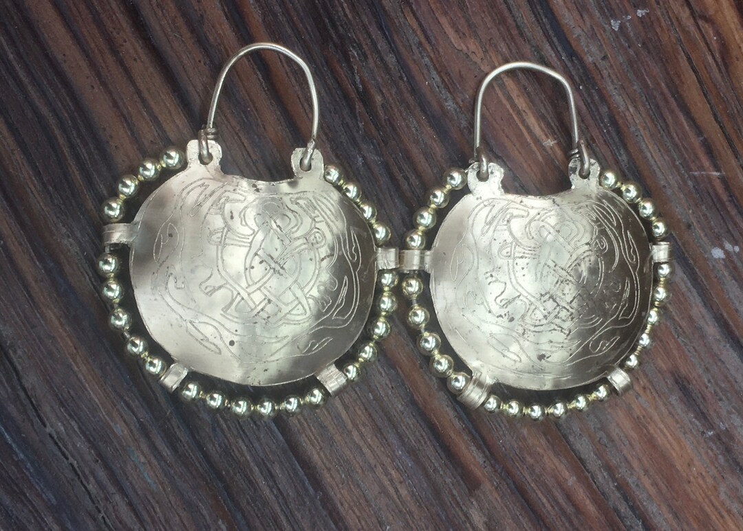 Pair Brass Slavic Temple Rings. Kievan Rus Kolty. Byzantium Temple ...