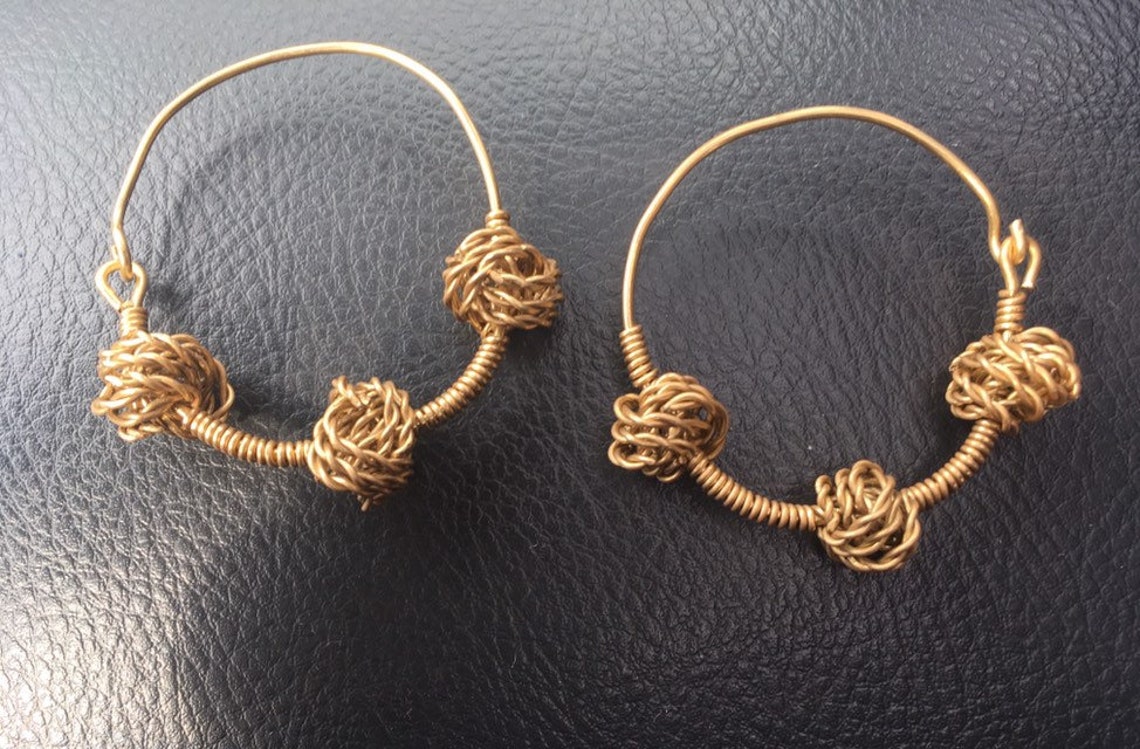 Brass Slavic Temple Rings. Kievan Rus Beaded Temple Rings. - Etsy