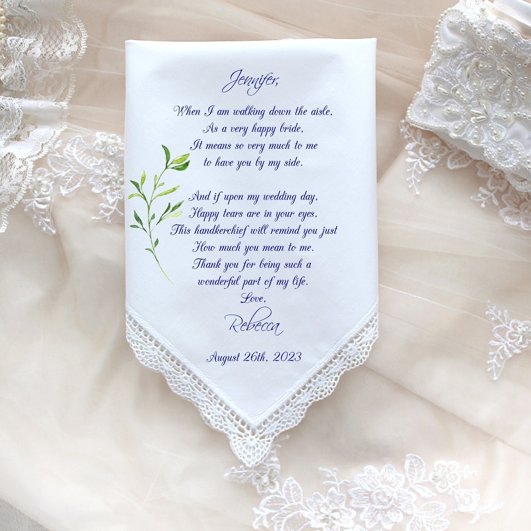 Maid of Honor Wedding Handkerchief, Personalized Cotton Gift - Etsy