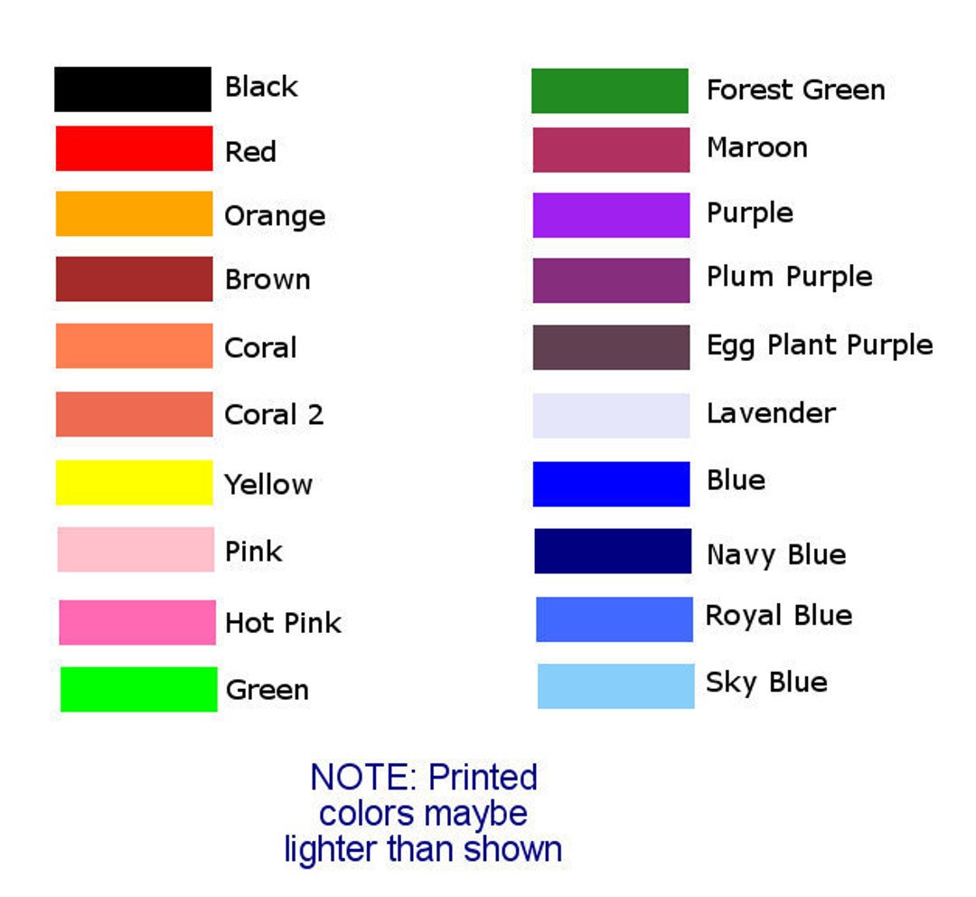 Color Choices - NOT FOR SALE - Etsy