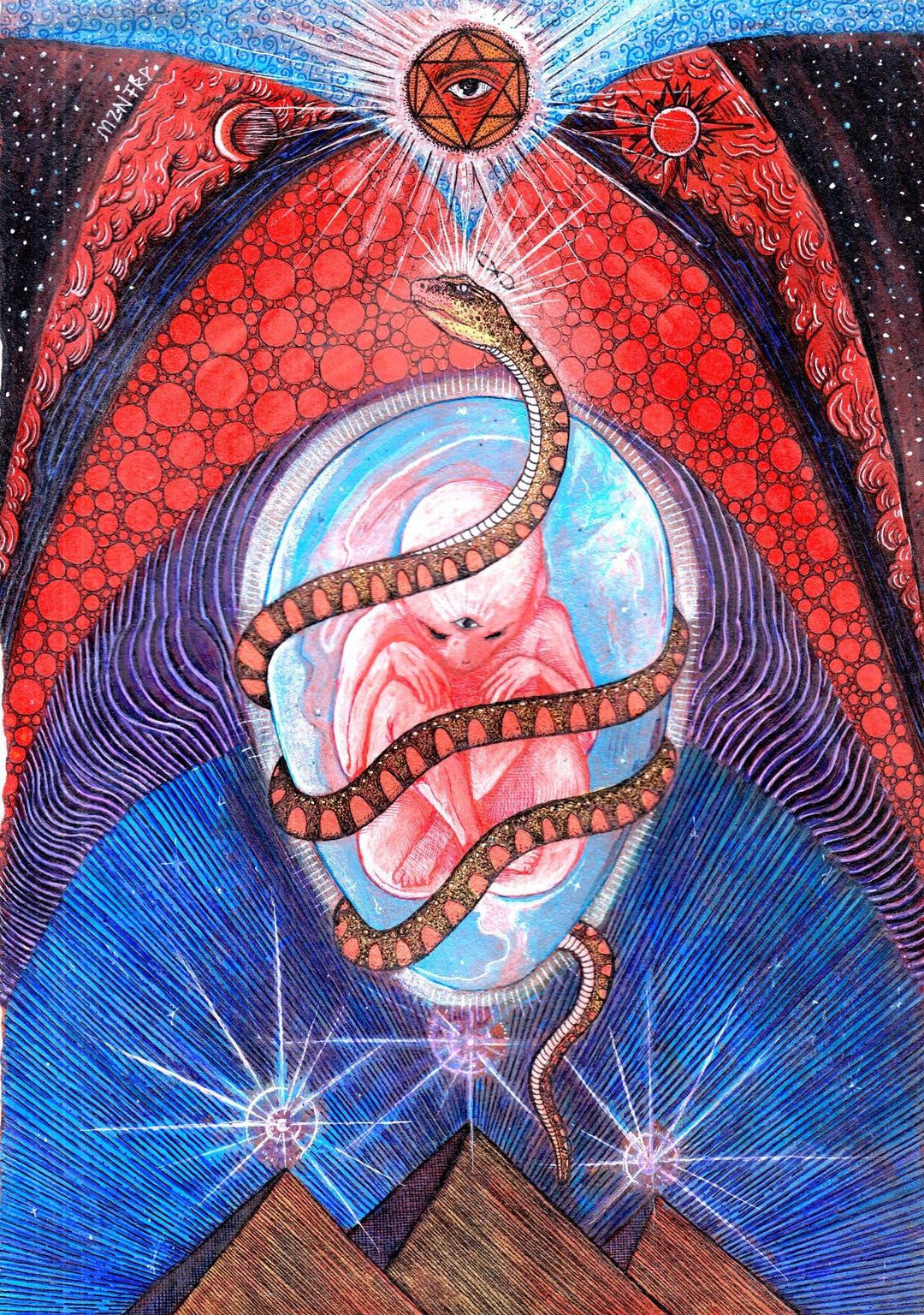 The World – Original Occult A4 Artwork | Cosmic Birth, Serpent & Sacred ...