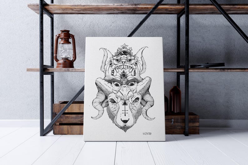 Totem of Beasts – Esoteric Demon Mask Stack on Canvas (A3/A2) - Etsy