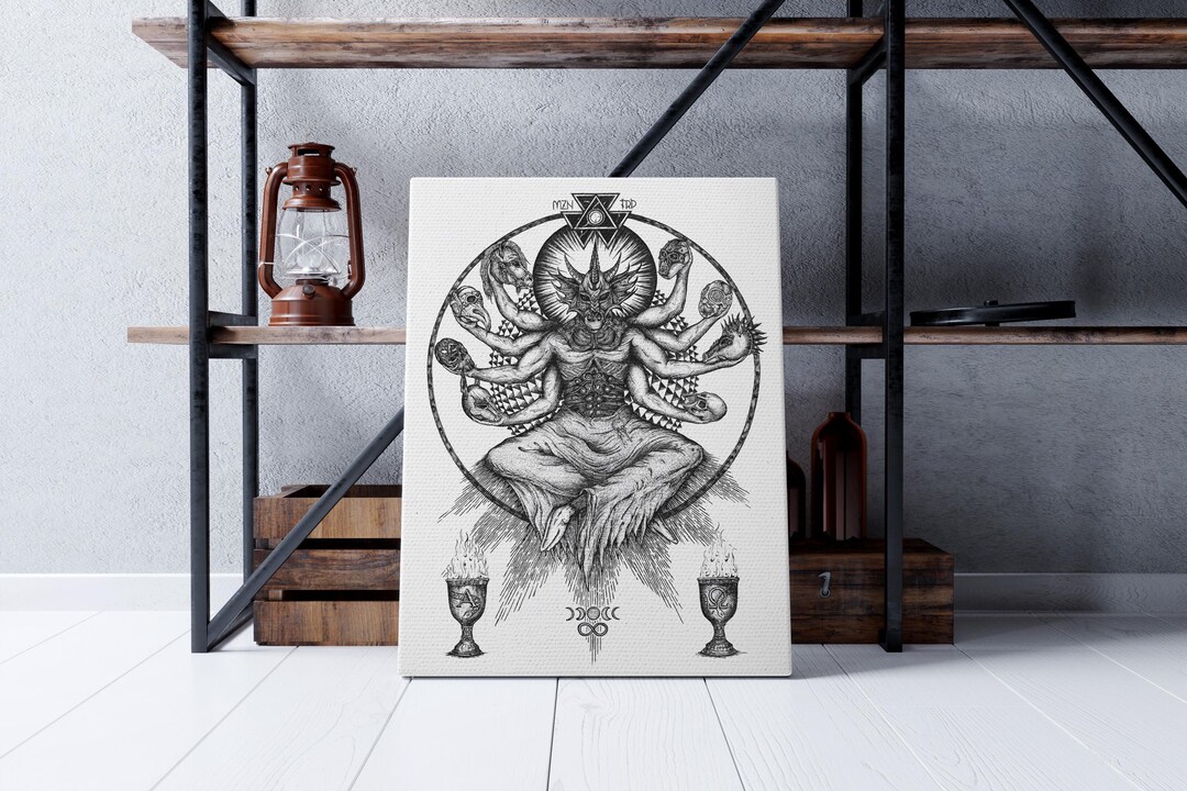 Black Dragon – Occult Multi-armed Deity on Stretched Canvas (A2) | Dark ...