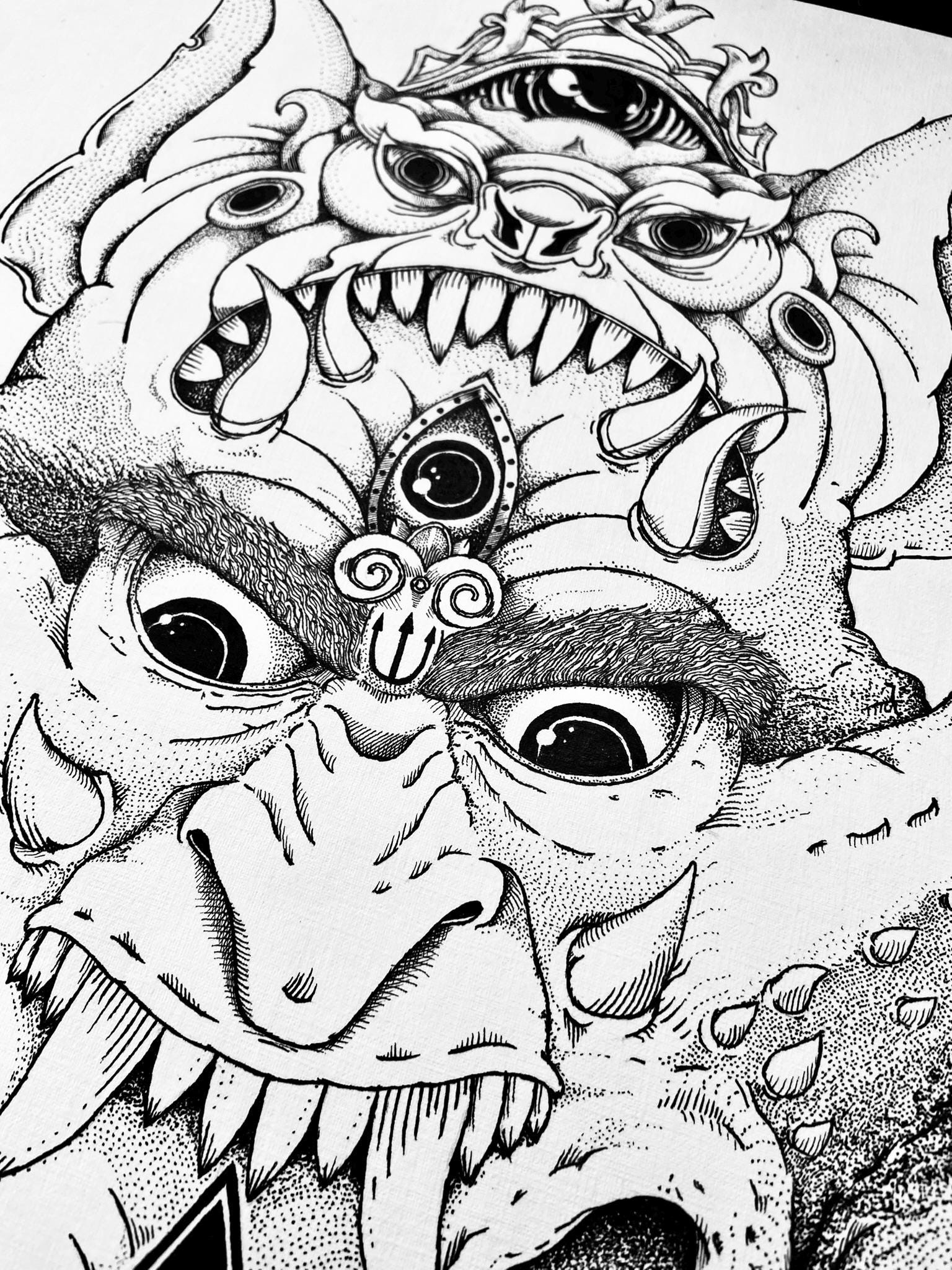 Totem of Beasts – Esoteric Demon Mask Stack on Canvas (A3/A2) - Etsy