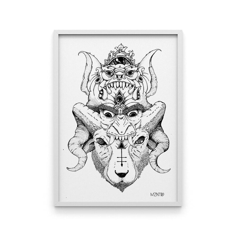 Totem of Beasts – Esoteric Demon Mask Stack on Canvas (A3/A2) - Etsy
