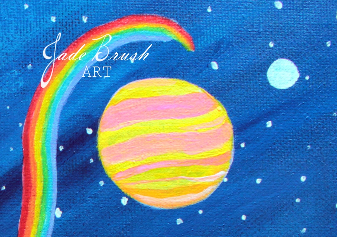 Whimsical Outer Space Art Print Acrylic Painting Galaxy Wall Art ...