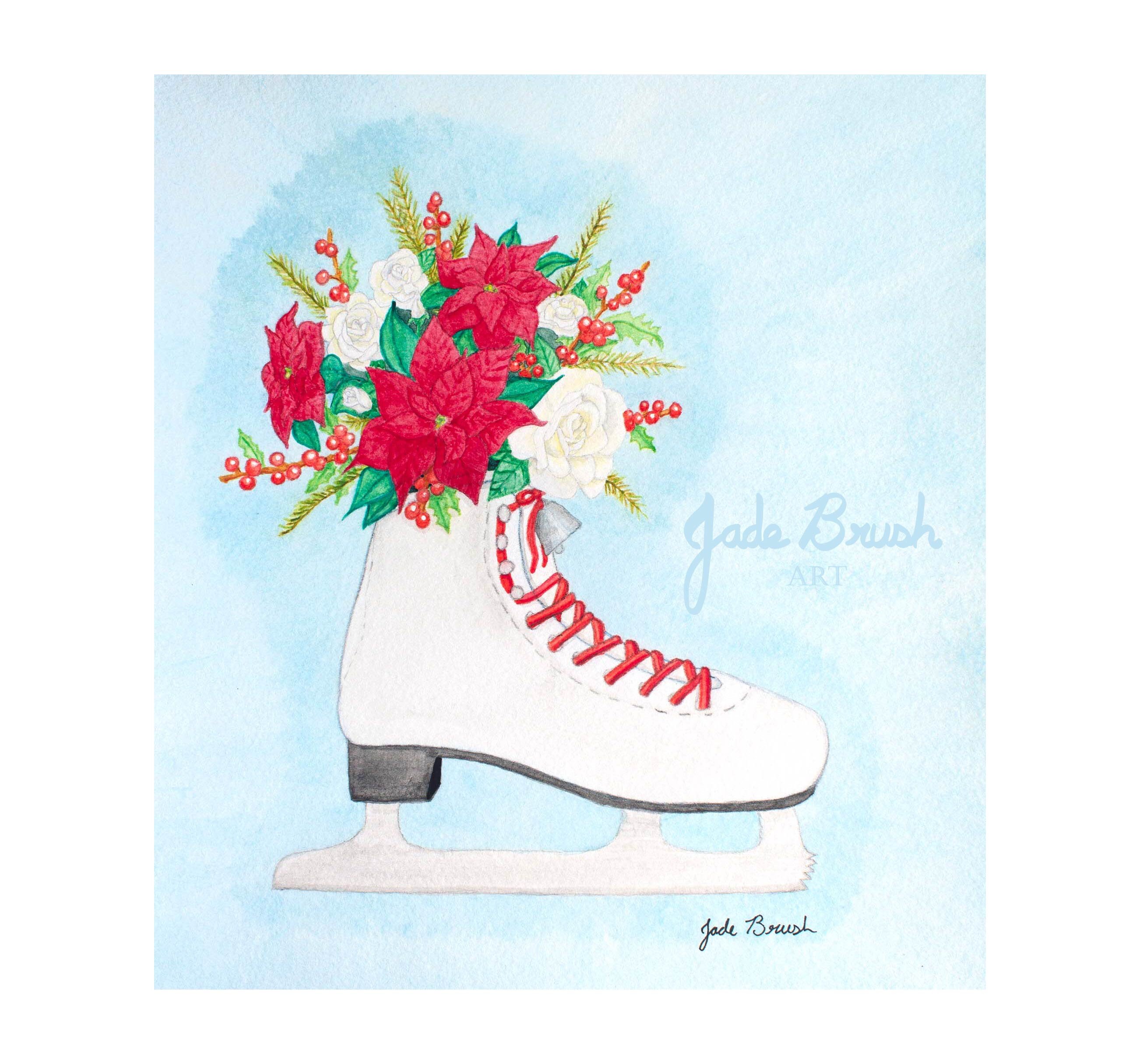 Holiday Ice Skate Art Print| Watercolor Painting| Figure Skating Decor ...