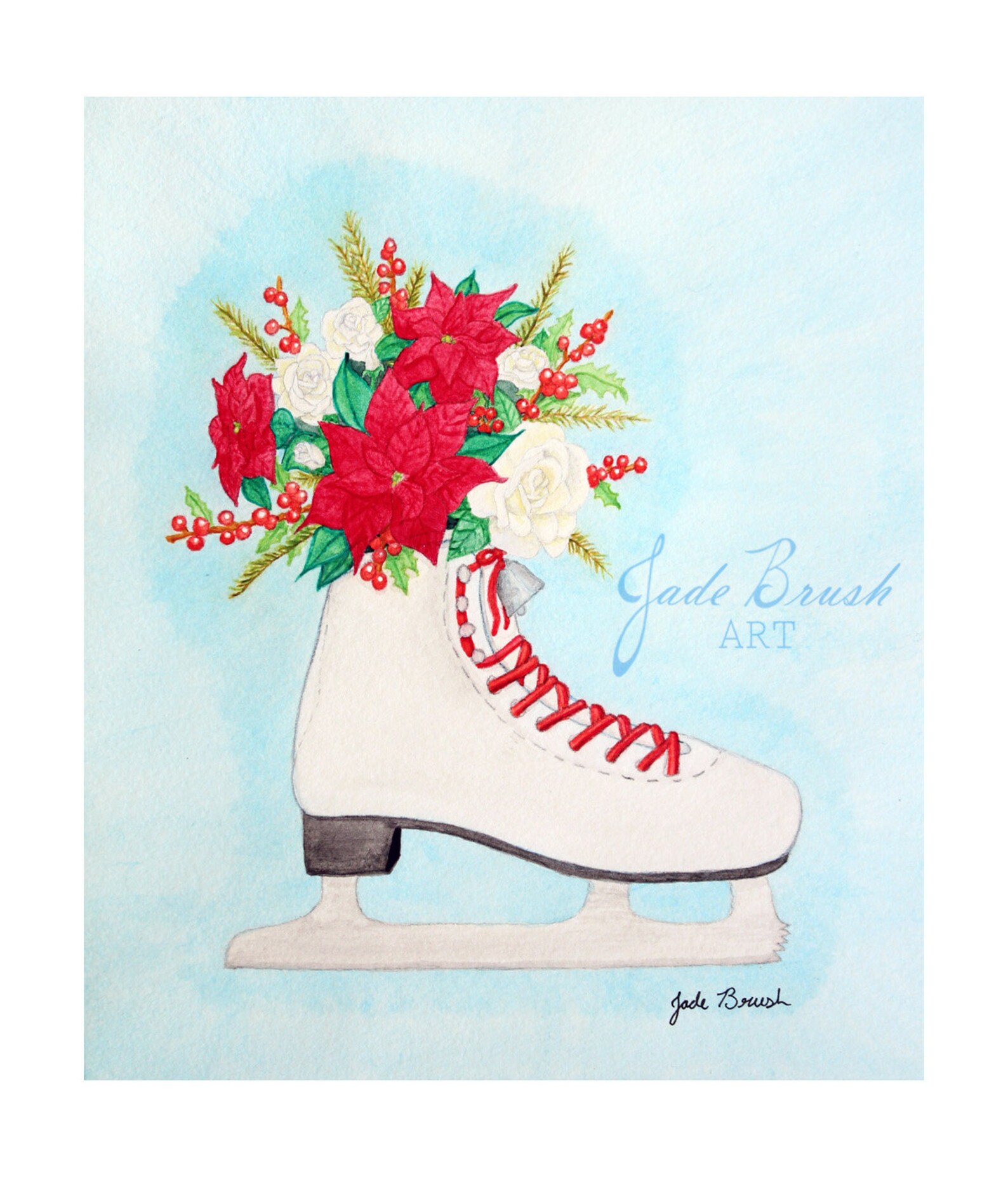 Holiday Ice Skate Art Print Watercolor Painting Figure | Etsy
