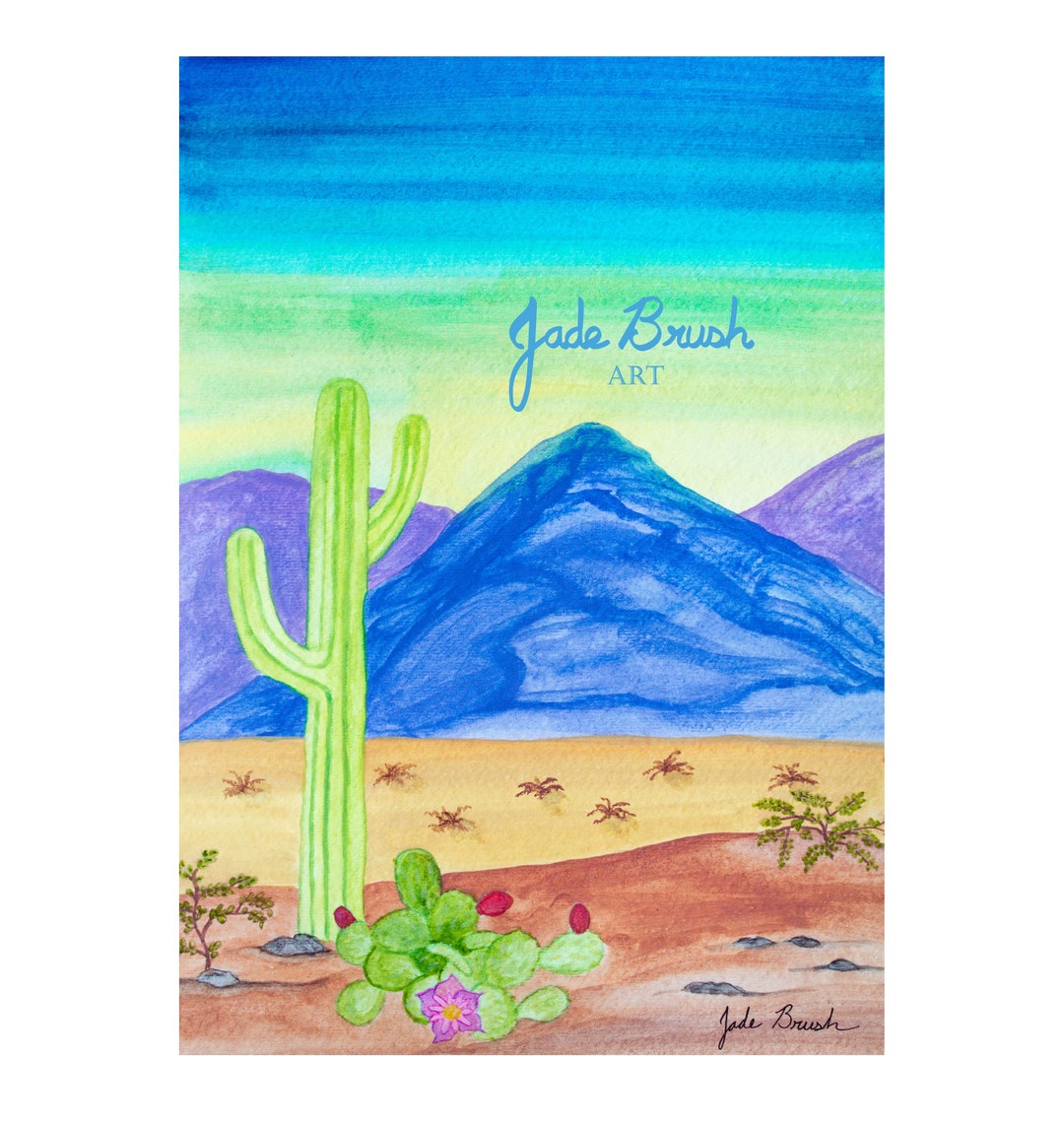 Saguaro at Sunset Art Print| Watercolor Painting| Arizona Gifts| Desert ...