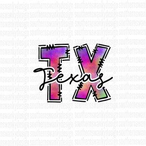 Texas TX State Initals| Watercolor Doodle Digital Png File|sublimation ...
