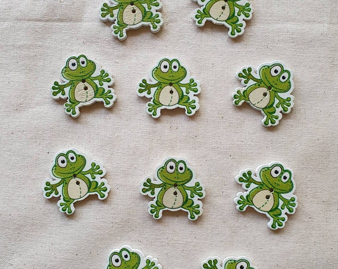 Flatback Cartoon Frog Buttons Set of Ten (10) Happy Green Frog Novelty ...