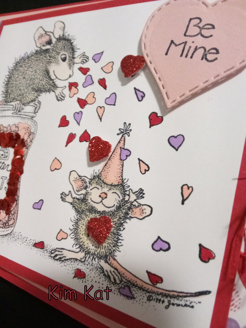 House Mouse Valentine Card Glitter Hearts Pop up Mice Be Mine - Etsy