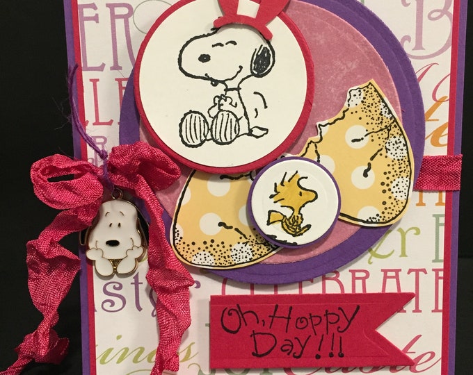 Snoopy Easter Card Peanuts Woodstock Pop up Charlie Brown Egg Hoppy Day ...