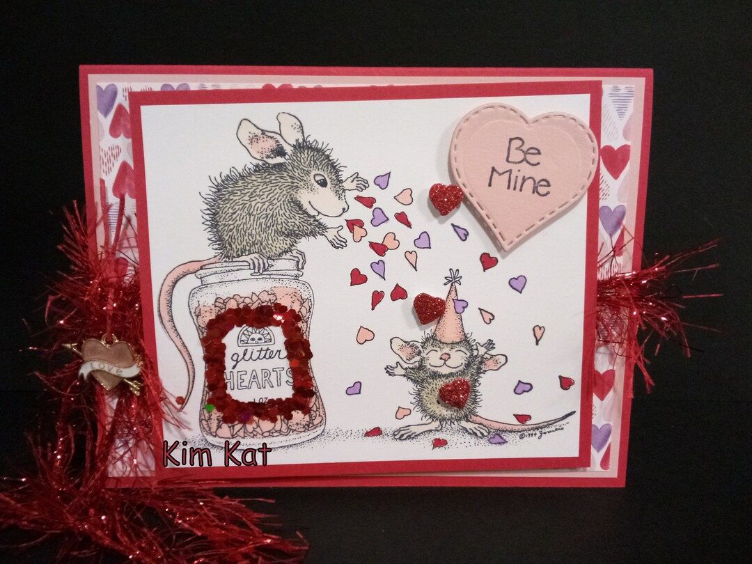 House Mouse Valentine Card Glitter Hearts Pop up Mice Be Mine - Etsy