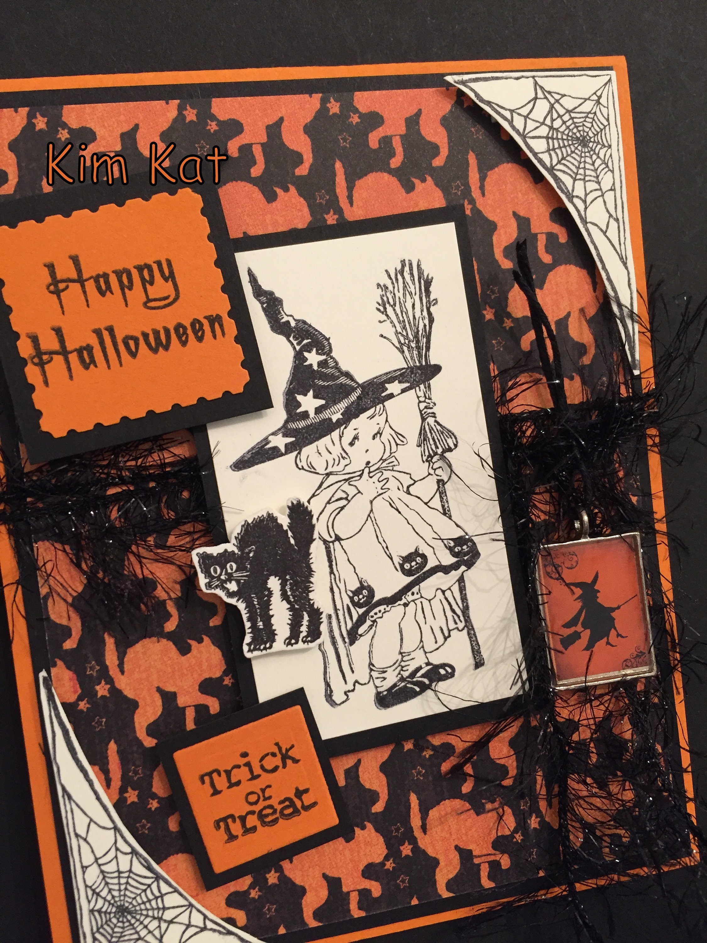 Retro Halloween Card Pop Up Little Witch Black CAT Trick Or | Etsy