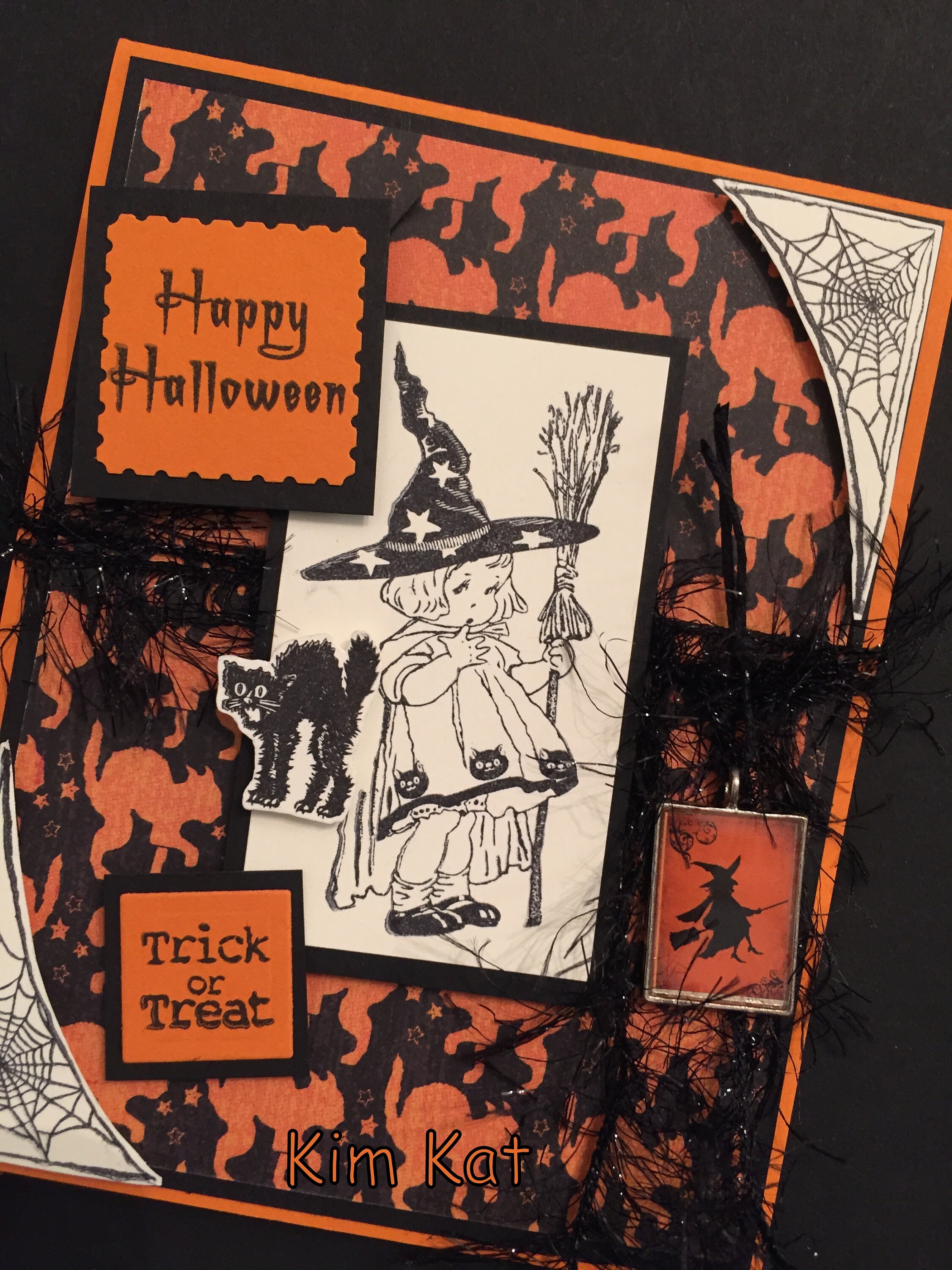 Retro Halloween Card Pop Up Little Witch Black CAT Trick Or | Etsy