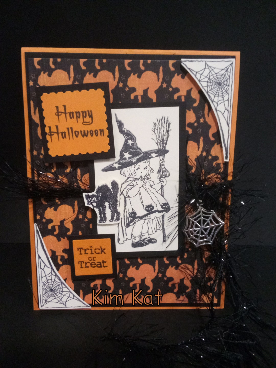 Retro Halloween Card Pop up Little Witch Black CAT Trick or Treat 3D ...