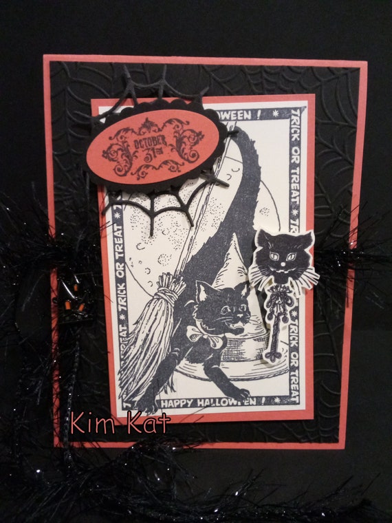 Black Cat Halloween Card Pop up Retro Cats Trick or Treat 3D | Etsy