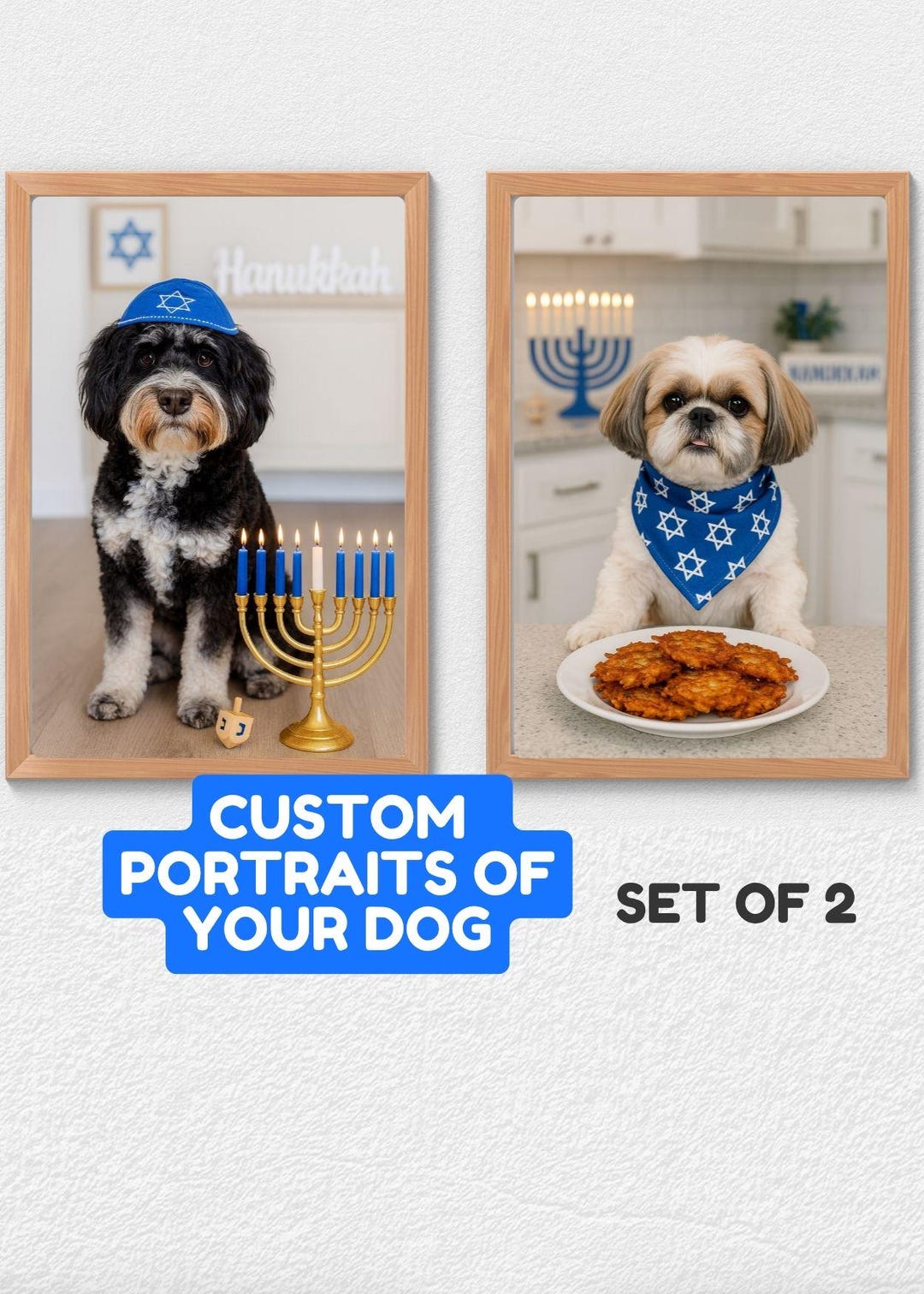 Custom Hanukkah Pet Portraits: Set of 2 | Dog Art (5x7in Digital ...
