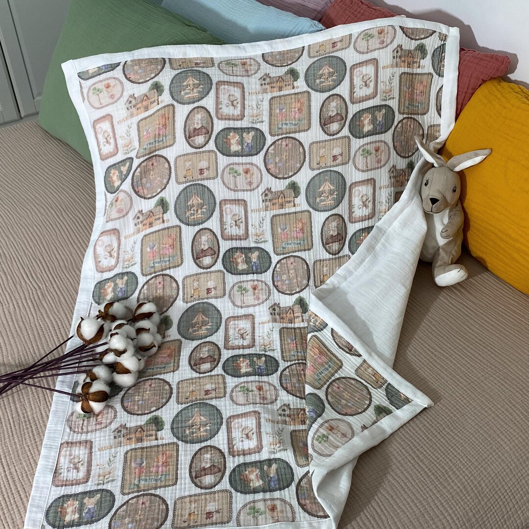 Retro Pattern Muslin Blanket, 4-layer Muslin Cotton Gauze Baby Wrap ...