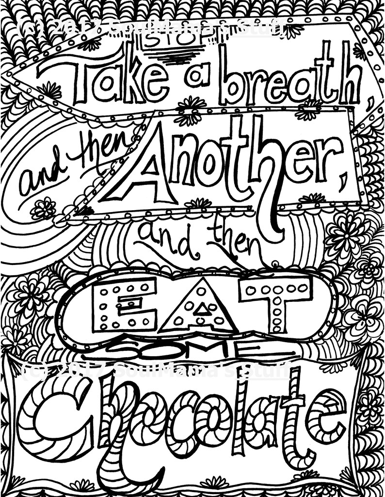 Take a Breath, Eat Chocolate, Coloring Page, Digital Download, 8.5X11 ...