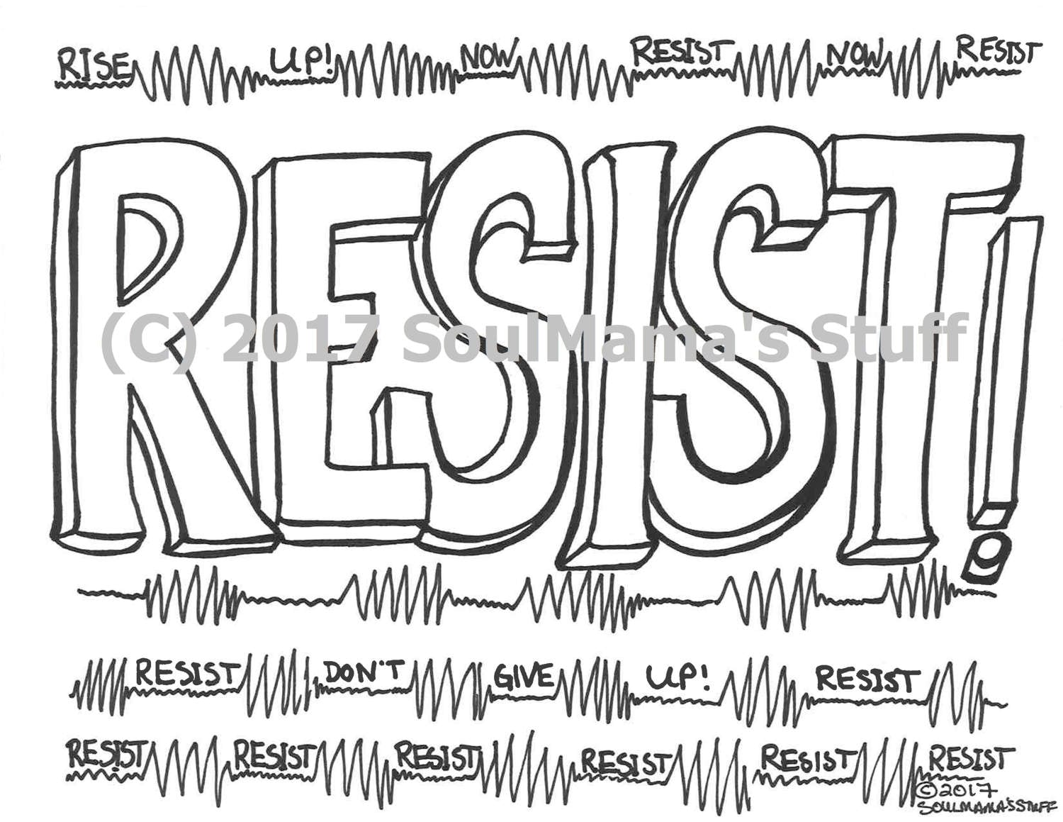 RESIST! Coloring Page, Digital Download, 8.5X11 PDF, Black and White ...