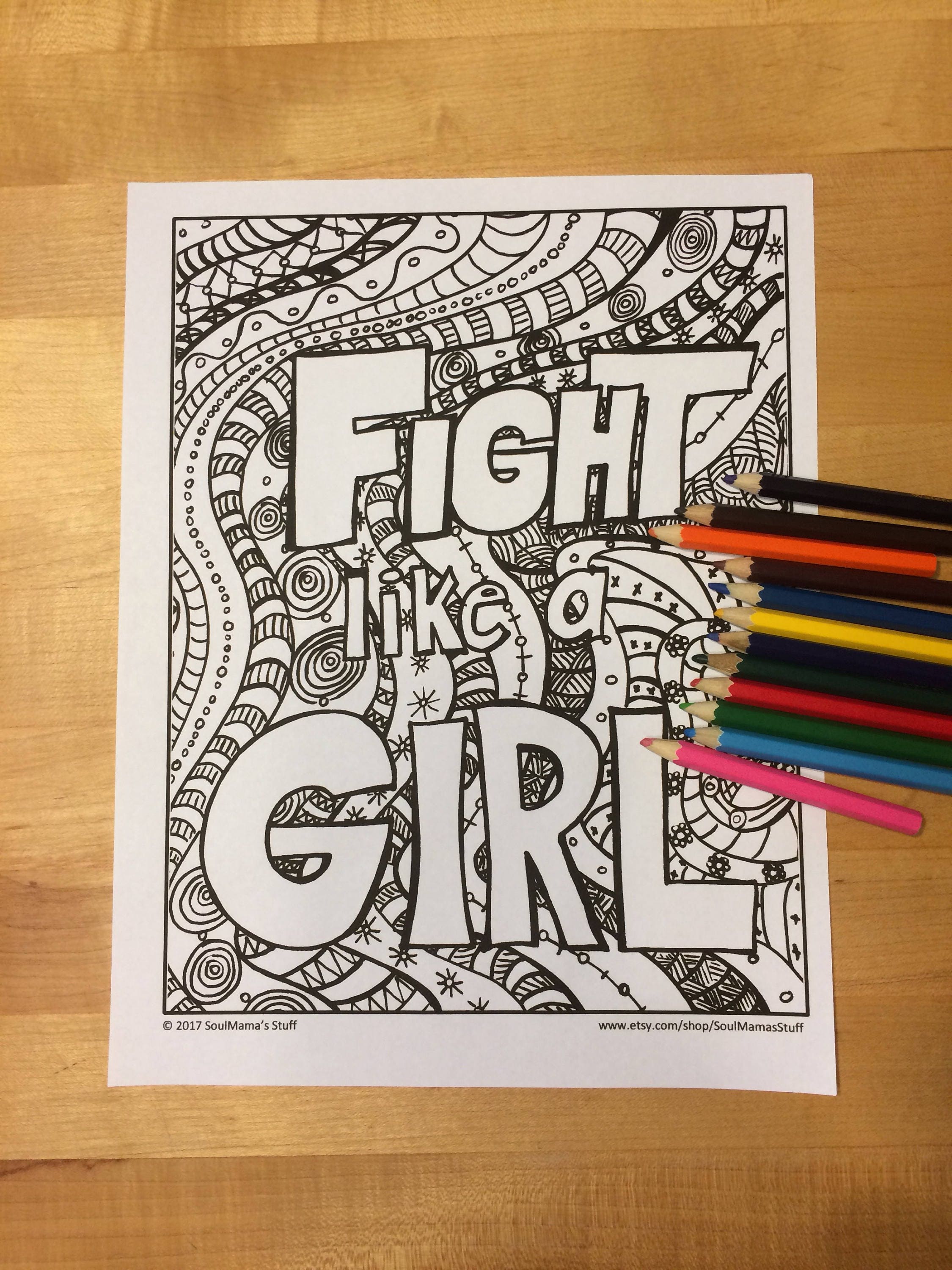 Fight Like a Girl, Coloring Page, Digital Download, 8.5X11 PDF File ...