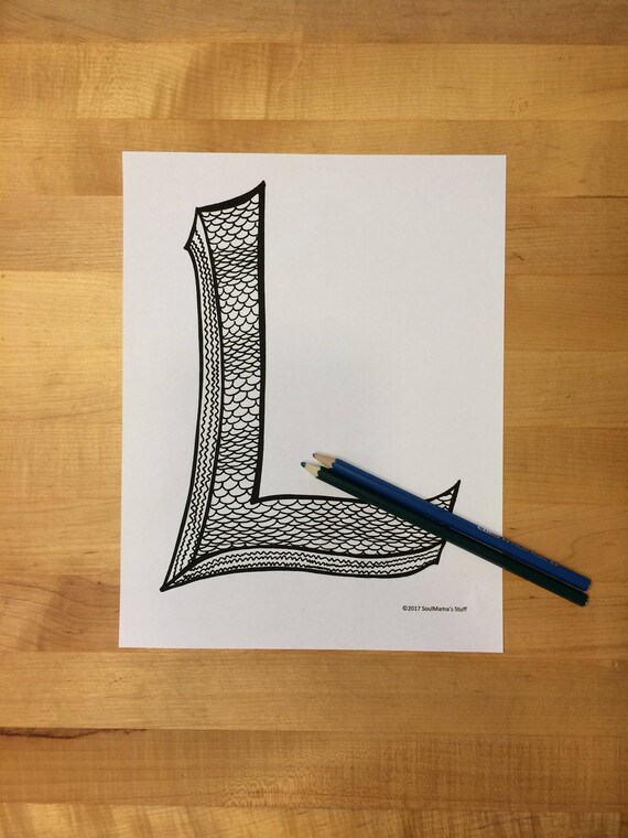 Mermaid Capital Letter L Coloring Page Digital Download - Etsy