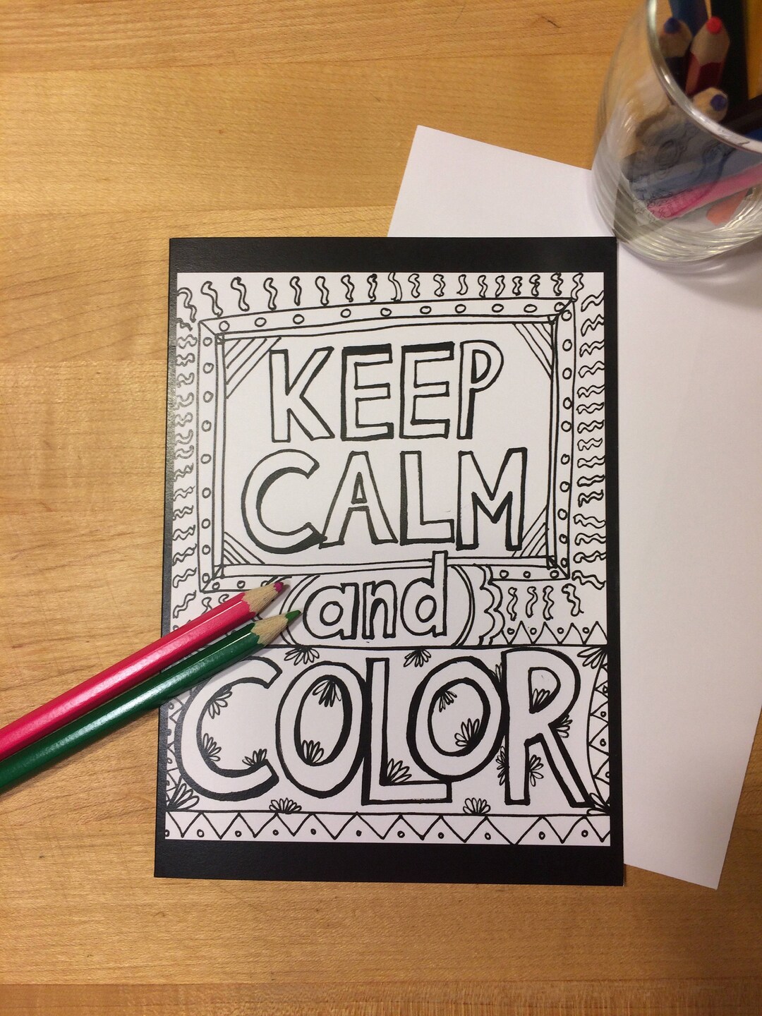 Keep Calm & Color, Greeting Card, Coloring Card, Blank Card, 5x7, Adult ...