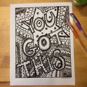 You Got This, Coloring Page, Digital Download, 8.5X11 PDF, Black and ...